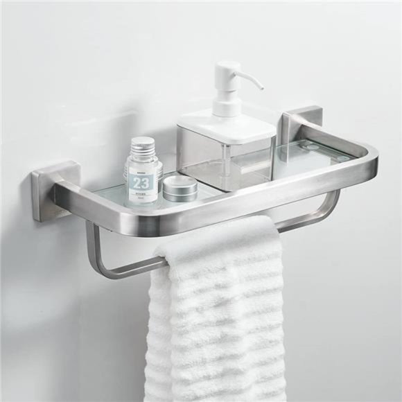 Wall Decor | Bathroom Glass Shelf With Towel Bar And Rail Wall Mount ...